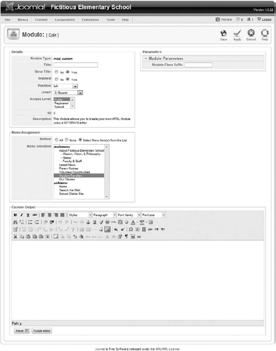 Creating and Configuring the Custom HTML Module - Joomla!® 24-Hour ...