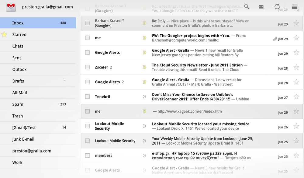 Reading Mail in Gmail - Galaxy Tab: The Missing Manual [Book]
