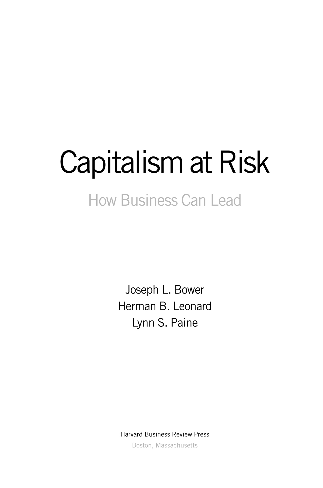 Title Page - Capitalism at Risk, Updated and Expanded [Book]