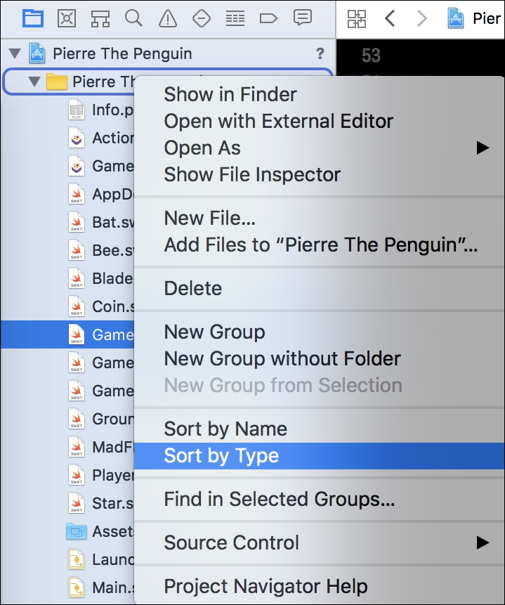 Organizing the project navigator - Swift Game Development - Third ...
