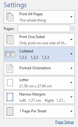 Setting the collate and page options - Learn Microsoft Office 2019 [Book]