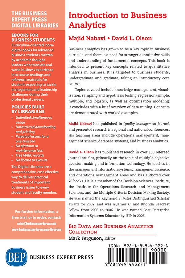 Backcover - Introduction to Business Analytics [Book]