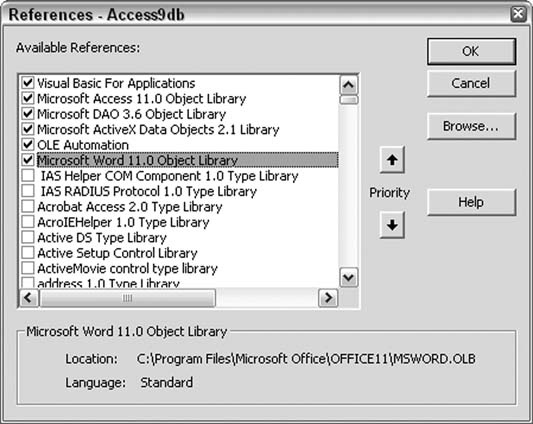 Hack #67. Manage Word Documents from Access - Access Hacks [Book]