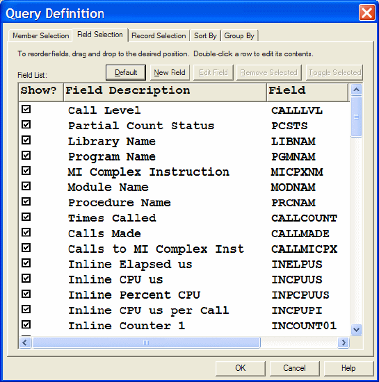 Field selection and order - Application and Program Performance ...