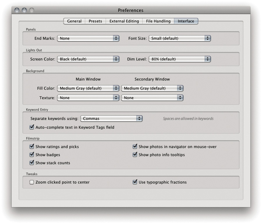 Interface preferences - The Adobe® Photoshop® Lightroom® 4 Book: The ...