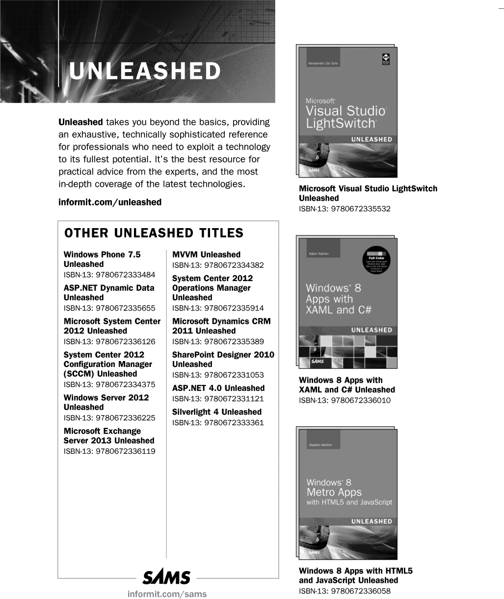 Ad Pages - Microsoft® Visual Studio® 2012 Unleashed, Second Edition [Book]