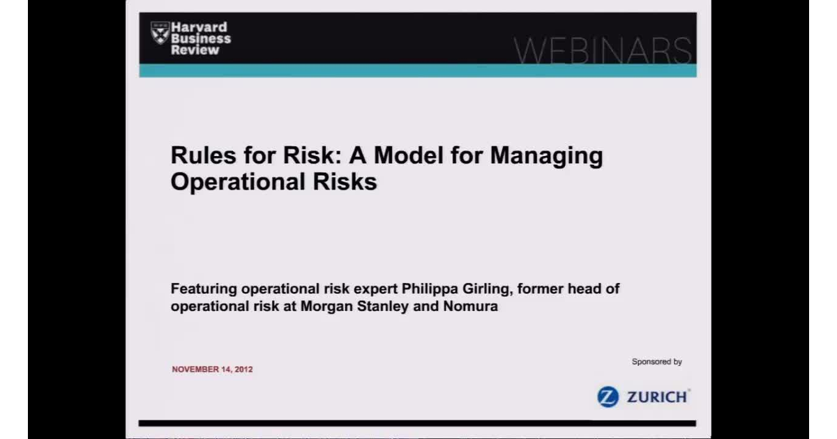 Rules for Risk: A Model for Managing Operational Risks [Video]